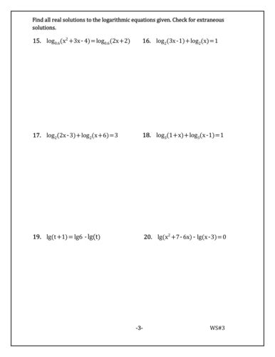 Solving Logarithmic Equations Wksts 73 Problems Of Various Type Teaching Resources