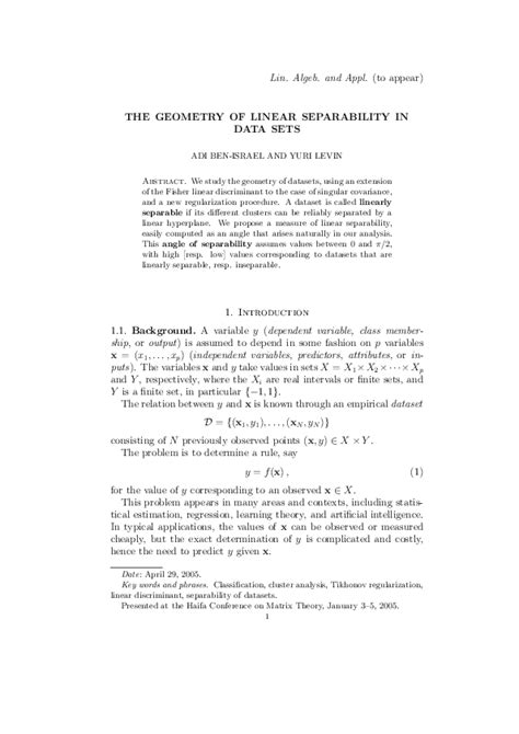 pdf the geometry of linear separability in data sets