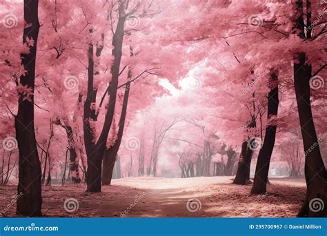 Pink Autumn Leaves In A Forest Pink Life Stock Illustration