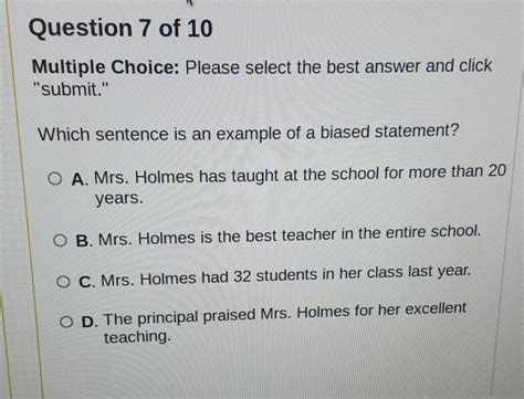 Examples Of Biased Statements Which Sentence Is Biased
