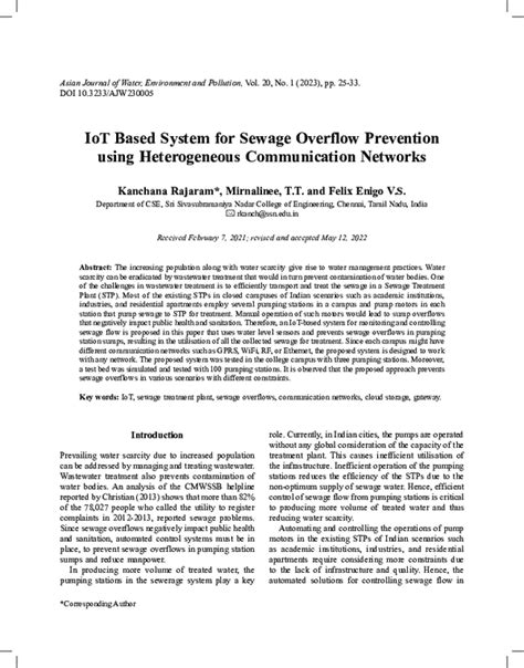 Pdf Iot Based System For Sewage Overflow Prevention Using Heterogeneous Communication Networks