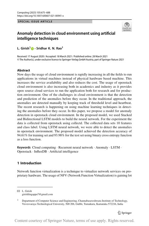 Anomaly Detection In Cloud Environment Using Artificial Intelligence