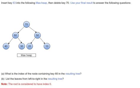 Solved Insert Key 63 Into The Following Max Heap Then