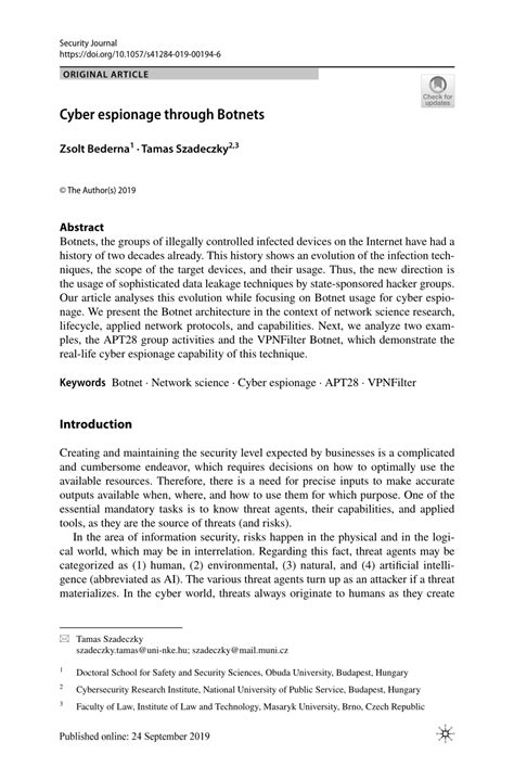 Pdf Cyber Espionage Through Botnets