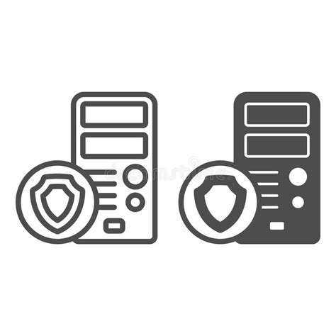 desktop computer with shield line and solid icon data protection concept vector graphics stock