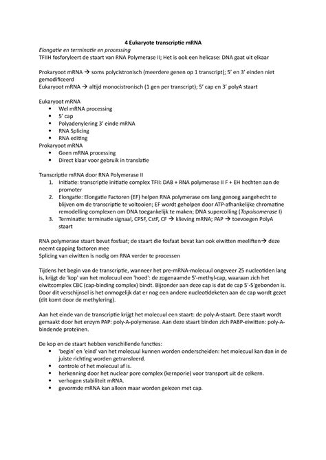 Moleculaire Biologie 4 Eukaryote Transcriptie Mrna 4 Eukaryote Transcriptie Mrna Elongatie En
