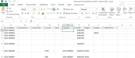 vimal axapta import update financial dimension through excel or table