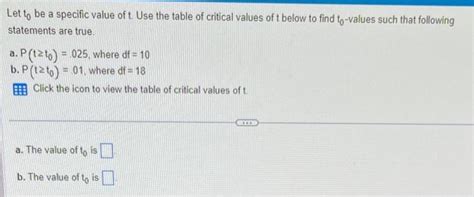 Solved Let T Be A Specific Value Of T Use The Table Of Chegg Com