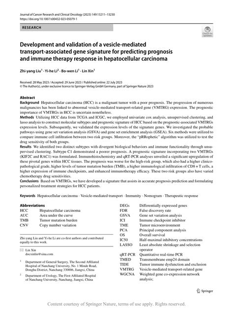 Development And Validation Of A Vesicle Mediated Transport Associated Gene Signature For
