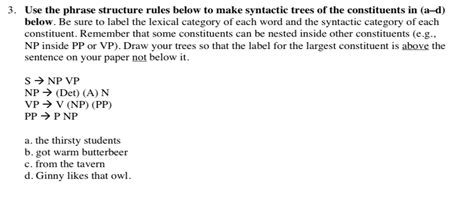 get answer use the phrase structure rules below to make syntactic