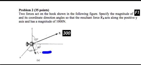 Problem 2 35 Points Two Forces Act On The Hook Shown In The Following Figure Specify The