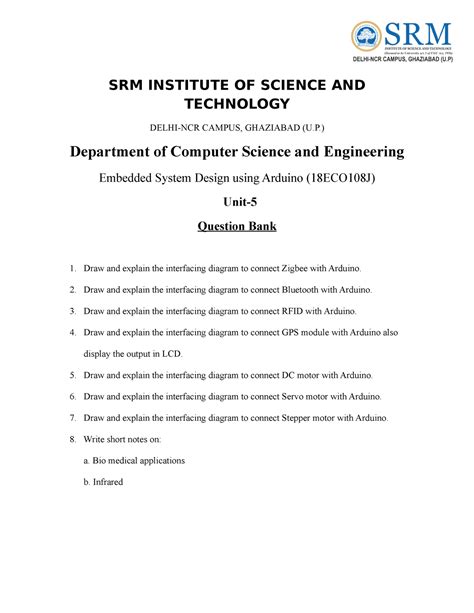 Unit 5 Question Bank Srm Institute Of Science And Technology Delhi Ncr Campus Ghaziabad U