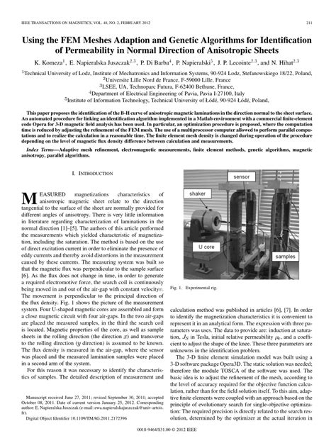 PDF Using The FEM Meshes Adaption And Genetic Algorithms For Identification Of Permeability In