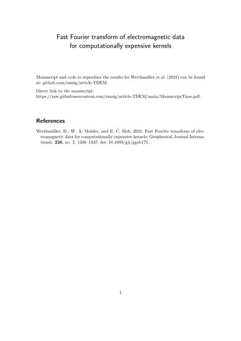Pdf Fast Fourier Transform Of Electromagnetic Data For