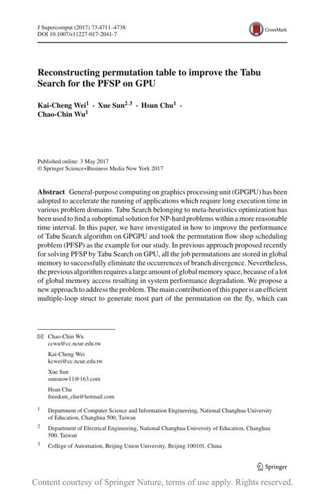 Reconstructing Permutation Table To Improve The Tabu Search For The Pfsp On Gpu