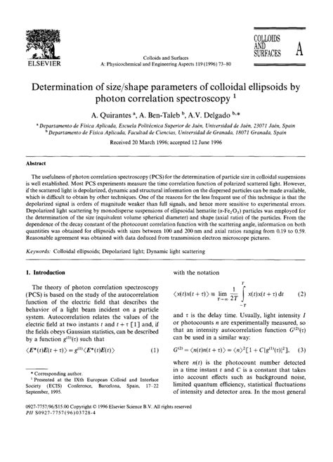 Pdf Determination Of Size Shape Parameters Of Colloidal Ellipsoids By Photon Correlation