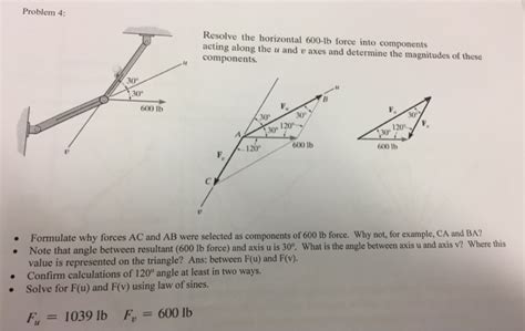 Solved Problem 4 Resolve The Horizontal 600 Lb Force Into
