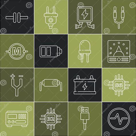 Set Line Electric Circuit Scheme Processor With Microcircuits Cpu