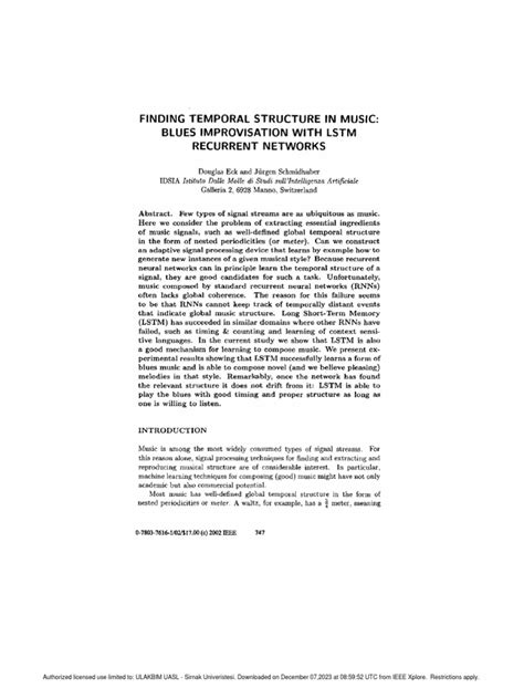 Finding Temporal Structure In Music Blues Improvisation With Lstm Recurrent Networks Pdf
