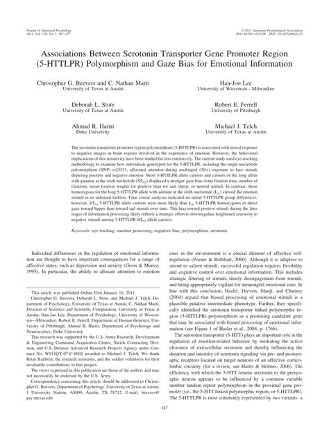 Pdf Associations Between Serotonin Transporter Gene Promoter Region 5 Httlpr Polymorphism