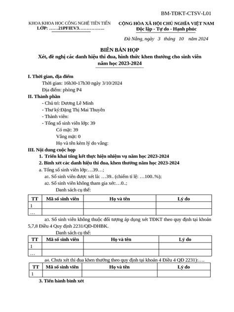 Bm Tdkt Ctsv L01 Bien Ban Hop Binh Xet Cua Hd Tdkt Lop Pdf