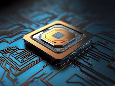 Blue Lined Electrical Chip In The Style Of Technological Marvels Stock Illustration