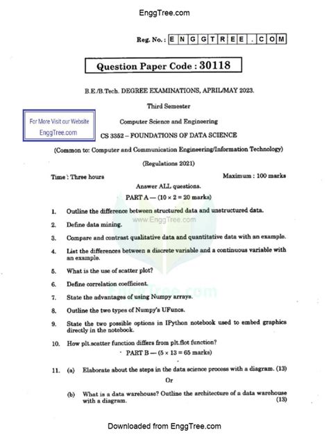 Cs3352 Foundations Of Data Science Apr May 2023 Question Paper Download Pdf