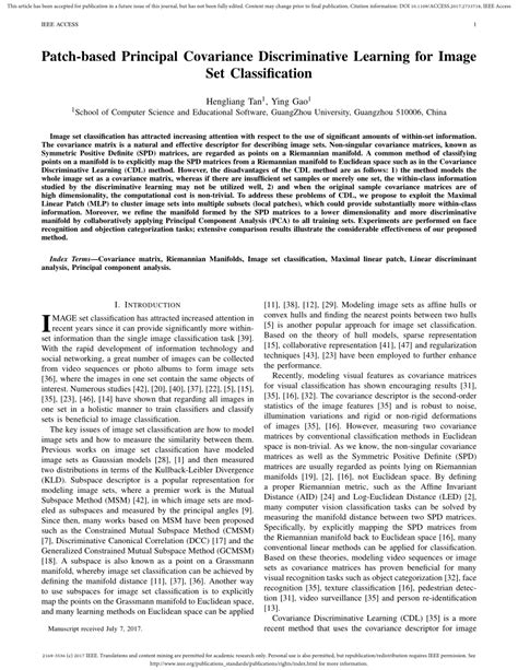 Pdf Patch Based Principal Covariance Discriminative Learning For Image Set Classification