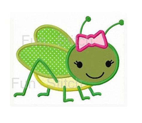 Girl Grasshopper Applique Machine Embroidery Design Instant Etsy