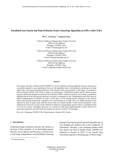 Pdf Paralleled Fast Search And Find Of Density Peaks Clustering Algorithm On Gpus With Cuda