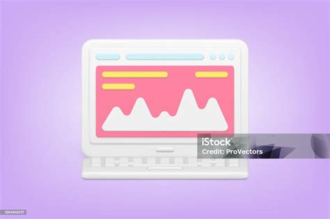 랩톱 화면 3d 아이콘의 웨이브 다이어그램 차트 마케팅 및 비즈니스 정보의 웹 분석 3차원 형태에 대한 스톡 벡터 아트 및 기타