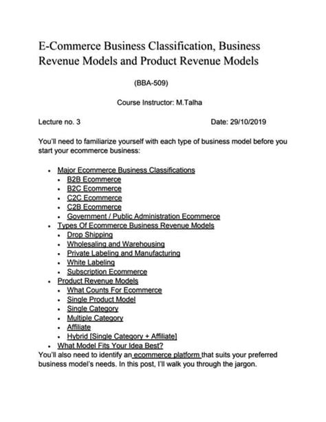 E Commerce Business Classfication Business Revenue Model Pdf