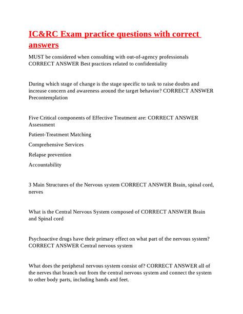 IC RC Exam Practice Questions And Answers Exams Nursing Docsity