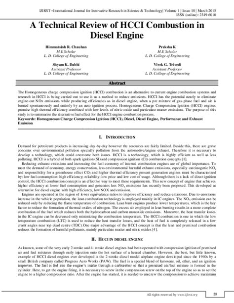 Pdf A Technical Review Of Hcci Combustion In Diesel Engine