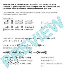 Deriving The Sum To Product And The Product To Sum Formulas By April Marini