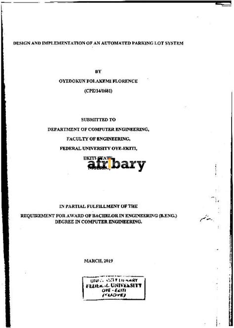 Design And Implementation Of An Automated Parking Lot System Afribary