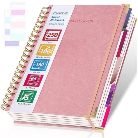 Spiral Notebook Notebooks College Ruled 5 Subject Notebook With Dividers Hardcover Notebooks