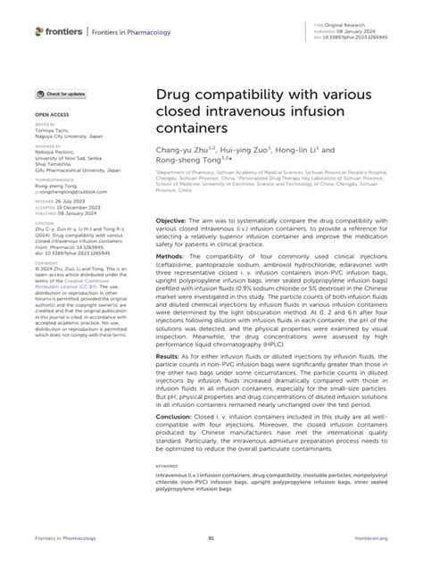 Drug Compatibility With Various Closed Intravenous Infusion Containers Pdf High Performance