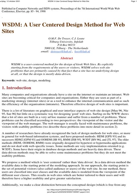 Pdf Wsdm A User Centered Design Method For Web Sites