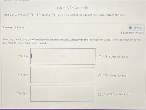 solved f x 4x3 2x2−10x step 2 of 2 evaluate f′′ 1 f′′ 4
