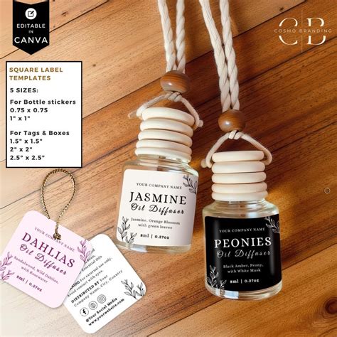 Floral Car Diffuser Label Template Bundle Canva Editable Car Fragrance