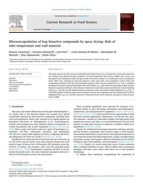 Pdf Microencapsulation Of Hop Bioactive Compounds By Spray Drying