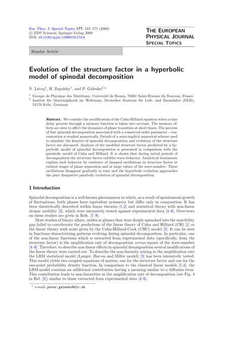 Pdf Evolution Of The Structure Factor In A Hyperbolic Model Of Spinodal Decomposition