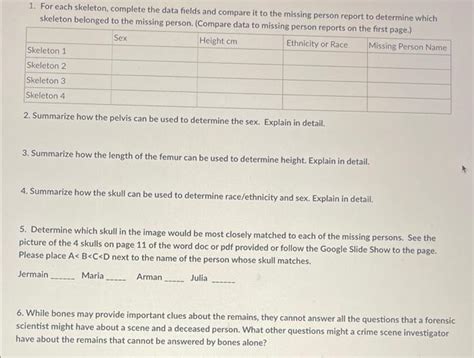 For Each Skeleton Complete The Data Fields And Chegg