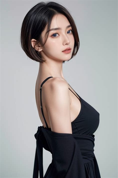 파란색 측면가슴 밥컷 아시아 AI 포르노