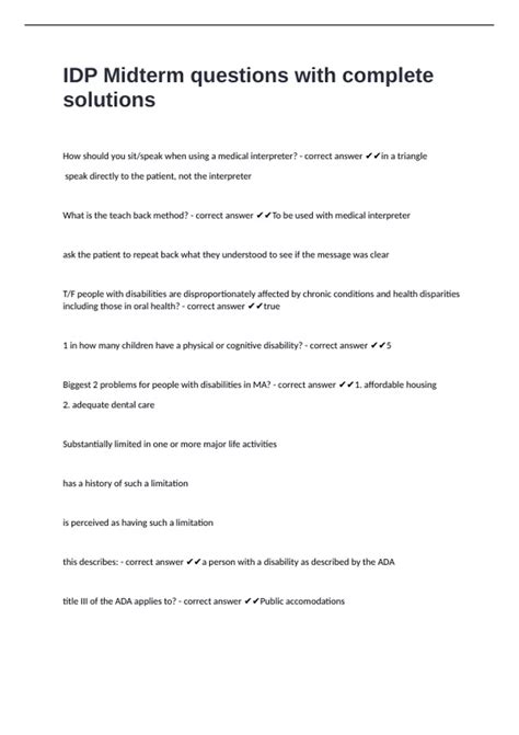 Idp Midterm Questions With Complete Solutions Idp Stuvia Us