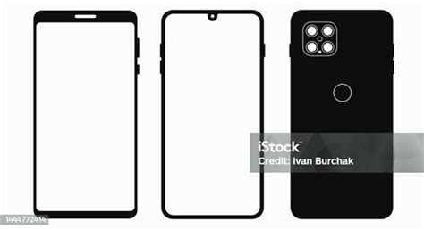 프레임이 있는 스마트폰 프레임리스 스마트폰 전화기 뒷면 흰색에 격리된 평면 벡터 그림 4가지 개체에 대한 스톡 벡터 아트 및 기타 이미지 4가지 개체 검은색 공란