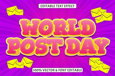 세계 포스트 데이 편집 가능한 텍스트 효과 3 차원 양각 만화 스타일 프리미엄 벡터