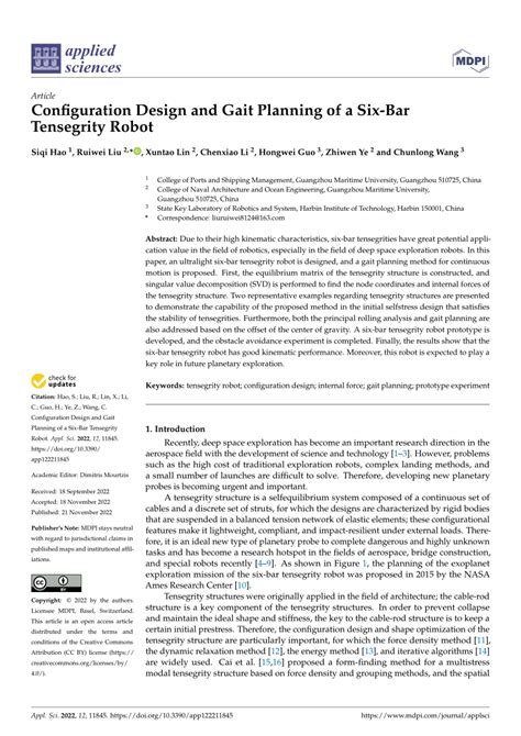 Pdf Configuration Design And Gait Planning Of A Six Bar Tensegrity Robot