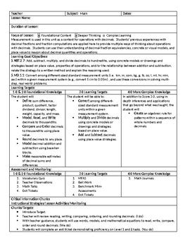 Decimal Operations Lesson Plan With Goal And Scale By Edette Wilcox